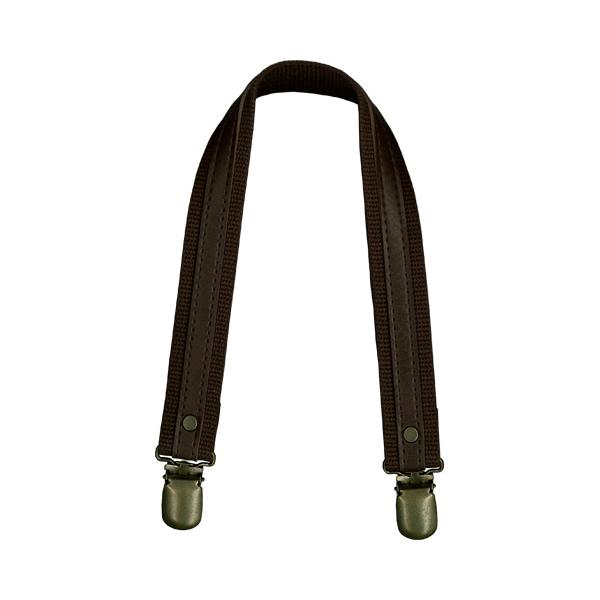 サスペンダー金具で取付簡単！アクリル×合皮のコンビ素材持ち手です。・全長:約40cm・幅:約2cm・2本組※耐荷重の目安としては、4ヵ所使用の場合、5kgの重さまで耐えられます。   サスペンダー金具にパイプがついているので、持ち手の合成皮...