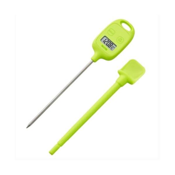 商品名：デジタル温度計(グリーン)寸法：幅43×高221×奥行15(mm) (センサーホルダー除く)本体質量:約40g(電池・センサーホルダー含む)製造国:中国メーカー：タニタ型式：TT-583-GRお届け数（合計）：1材質：PP、PET、...