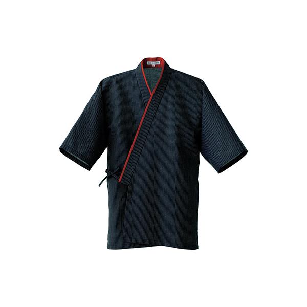 商品名：作務衣（上衣）（男女兼用）サイズ：S〜3L生地：先染め平織/素材1：ポリエステル//混率：65%素材2：綿//混率：35%機能：★