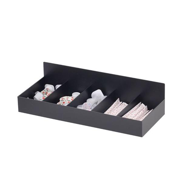 商品情報商品名：ドリンク用ポーションラック5列メーカー品番：32-10466JANコード：4904625781343包装形態/お届け数：1台箱入サイズ：本体-幅372mm×高さ92mm×奥行150mm材質：塩ビ黒マットt2mm商品特徴ホテル...