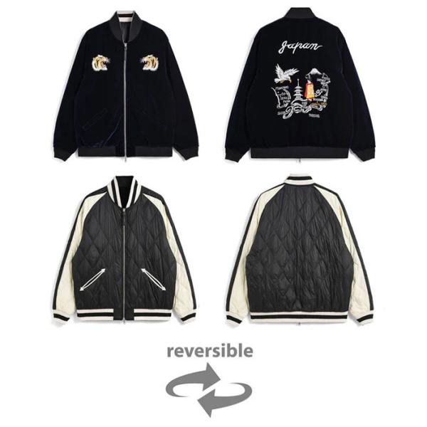 【商品詳細】■ブランド ： TAION タイオン■商品名　：　ジャパンスペシャルリバーシブルスカジャンダウンジャケット■品番 ： TAION-JK04JS■Mサイズ ： 着丈69.5センチ　身幅65センチ　肩幅50センチ　袖丈63センチ■L...