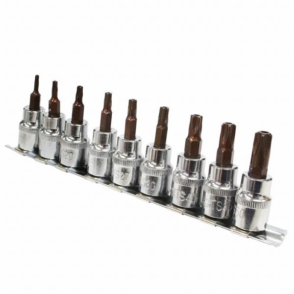 いじり止め用5角トルクスビットソケットです。一般的に普及している差込角9.5mmのラチェットハンドルや、エクステンションバーに差し込んで使用します。いじり止め対応で、上部に穴が開いています。欧州車のエアフロメーターやスロットルバルブ等に使用...