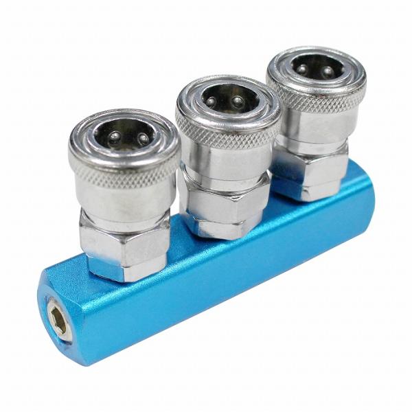 エアーツールの増設に！エアコンプレッサー用の分岐ソケットです。一つの配管口より複数のエアの取り出しが可能です。プラグ接続方法はソケットをスライドさせ、プラグを差込み、戻すだけのステップ！◆使用圧力：1MPa（10.2kgf / cm2） ◆...