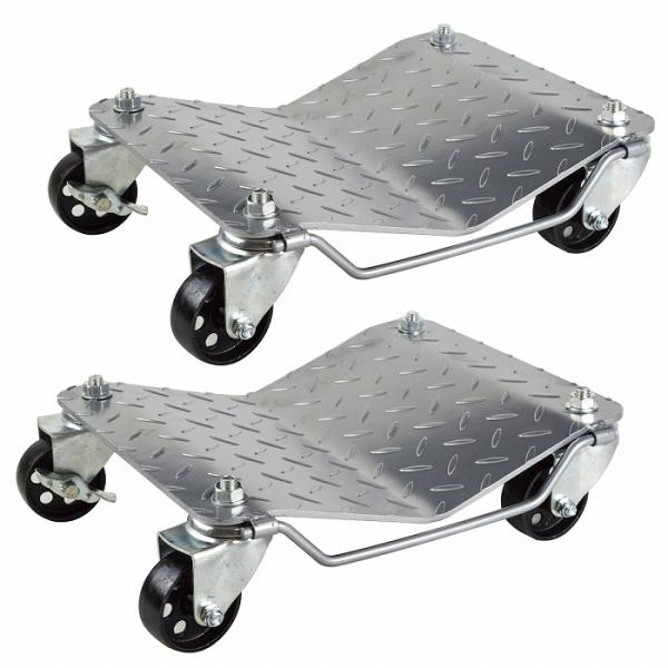 タイヤドーリー 2個セット!!・キャスターは全て自在キャスターで2個はブレーキ付となります。・事故車や不動車の移動作業に最適です。・前輪や後輪にセットして車を狭い場所で移動作業をする時などは自動車の　ハンドル操作が不要な上、あらゆる方向へ自...