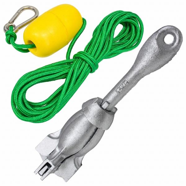 釣り・小型ボート等に最適！フォールディングアンカーとアンカーロープのお得なセットです♪様々な底質で使用でき、特に岩礁の底質で効果を発揮するフォールディングアンカーです。海底で引っかかってしまった場合に備え、アンカーの下部にも紐を通せる穴が開...