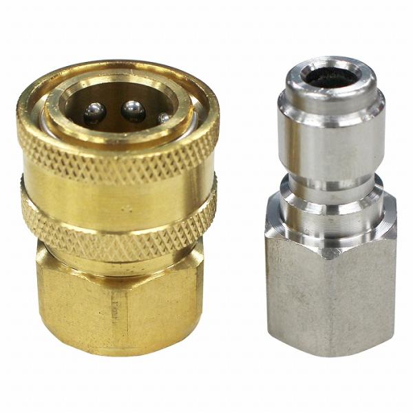 高圧洗浄機用のクイックカプラー海外規格の3/8 オスメスセットです。海外製の高圧洗浄機の洗浄ノズルの接続にお使いいただけます。高圧の力がかかる部分に使用するカプラーだから、優れた耐久性があり、長く使用していただけます。◆ネジサイズメス：3/...