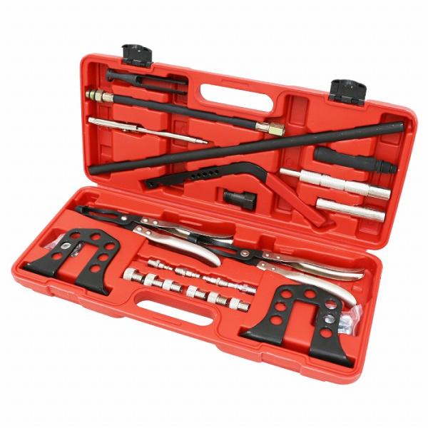 エンジンのオーバーホール作業に使う工具キットです。 このセットで、バルブスプリングやバルブステムシールの脱着、バルブコレットの抜き取りが容易に行えます。 バルブスプリングやバルブコッター、バルブステムシール交換の際は一般的にエンジンヘッドを...