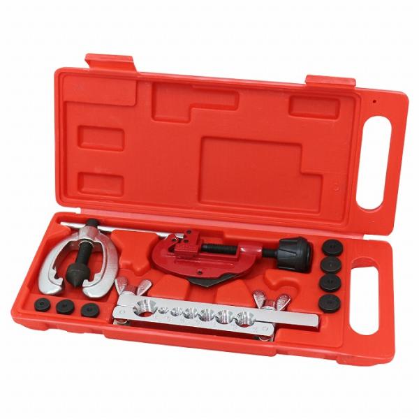 クーラーやブレーキパイプの先端にフレア加工を施すために必要なツールのセットです。パイプの切断、バリ取り、フレア・ダブルフレア加工が出来ます。【フレアリングツール】フレアリングツール空調配管などの軟質管の端面を広げる専用工具です。ホルダーの内...