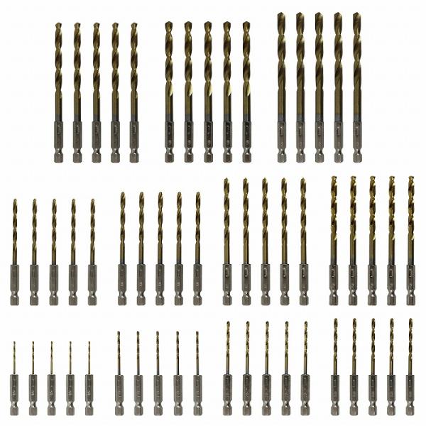 【サイズ：1.5mm〜6.5mm】×5本ずつ　計55本セット！使用頻度の高いサイズだからストックとしても◎シャンクは六角軸で、日本製の電動ドリルやインパクトドライバーなどに対応しています。★用途★木材、薄い鉄、アルミ板、プラスチックなどの穴...