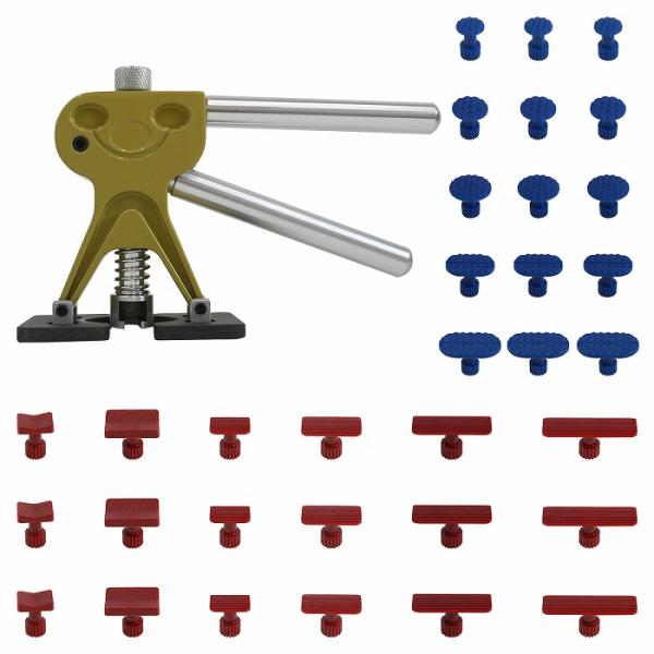 ちょっとした傷やへこみを自分で修理！車やバイクの凹みだけではなく、冷蔵庫や洗濯機などの凹みも修復できるデントリペアツールです。11種類のタブが各3個ずつ付属！さまざまな形状の凹みに合わせて使い分けでき、簡単に修復が可能です。使い方は簡単！タ...