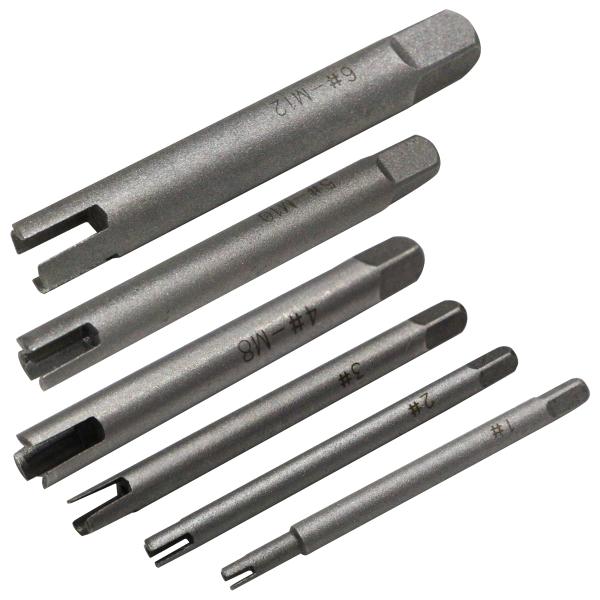 オーバートルクなどによって、頭の取れてしまった・中で埋まってしまったボルト(ネジ)を抜き取ることができます。【使用方法】1. 取り出すタップのサイズにあった、エキストラクタを選びます。2. 選んだエキストラクタをスパナレンチやタップハンドル...