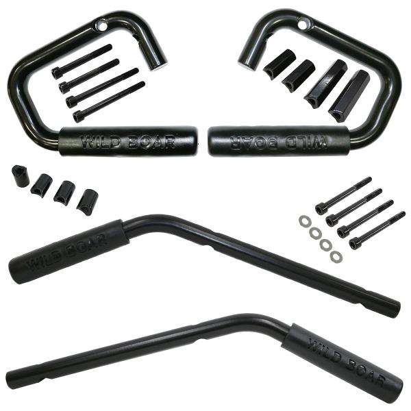 いまいち体重や力が掛けづらいグラブハンドルの交換をお考えの方におすすめです。武骨なデザインで格好よく、ドレスアップ効果も抜群！●グリップ部は乗降時に握りやすく滑りにくい、硬質ラバー製になります。●ステーやボルトで固定するタイプで、取り付けも...