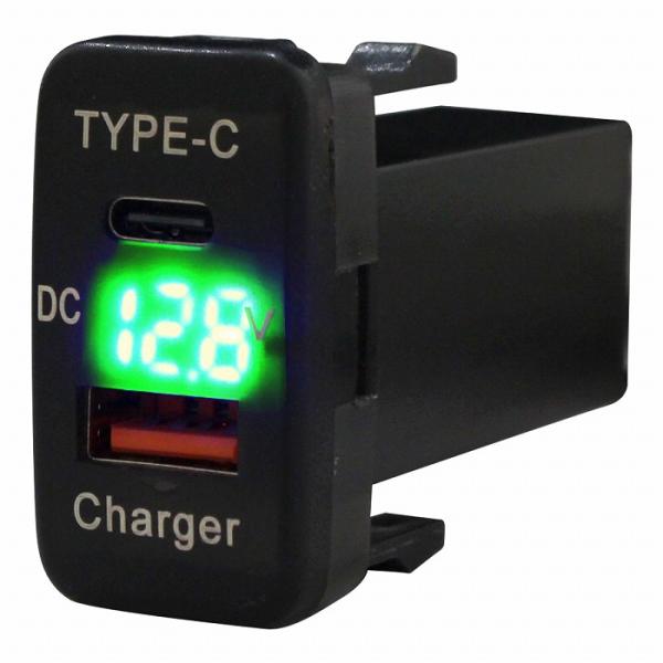 純正風 USB Type-C 充電ポート ＆ 電圧計デジタルメーター スイッチホールカバーQuickCharge3.0(QC3.0)に対応しているので、高速充電可能です！純正の空いているスイッチホールにUSB充電＆電圧計デジタル表示のスイッ...