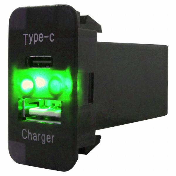 2.1AのLED付、タイプＣ + USBです。QuickCharge3.0(QC3.0)に対応しているので、高速充電可能です！純正の空いているスイッチホールに取り付け、携帯やダブレット端末を車内で充電できます。LEDが点灯することで、電装品...