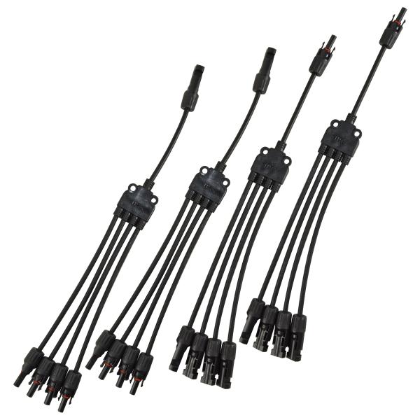 MC4型コネクター付きY型ケーブル　2セット　計4本セット内容：黒4本コネクタ：MC4型タイプ：4分配サイズ：画像参照