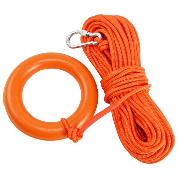 救命リング・カラビナ付き　救命ロープです。【リング（約）】リング外径：16.5cmリング内径：10cmカラー：オレンジ重量：110g【ロープ（約）】ロープ幅：6mmロープ長さ：30Mカラー：オレンジ材質：ポリエチレン重量：150g