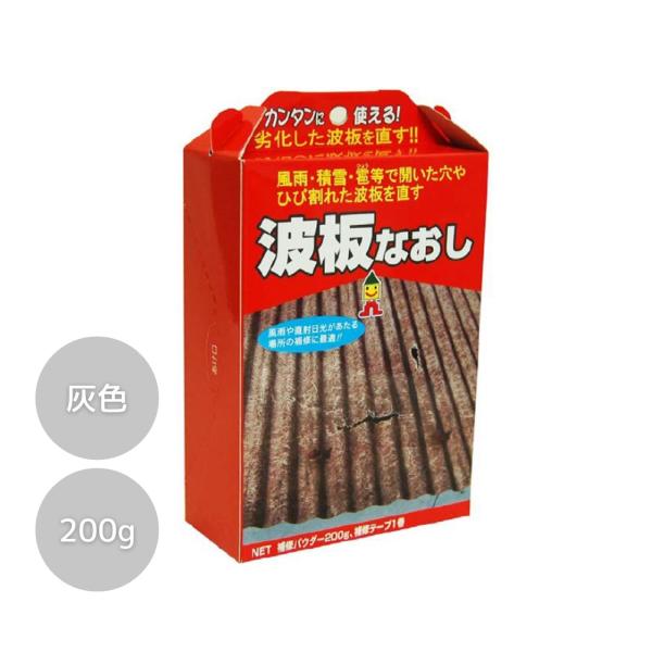 ●各種（塩ビ・ガラスネット・ポリカーボネイト）波板の穴・ひび割れを補修し、雨漏りを防ぎます。●穴やひび割れで劣化している部分に付属の補修テープを貼り、専用パテで埋めるだけです。●専用パテはハケ塗り又は、ローラー塗りで簡単に補修作業ができます...