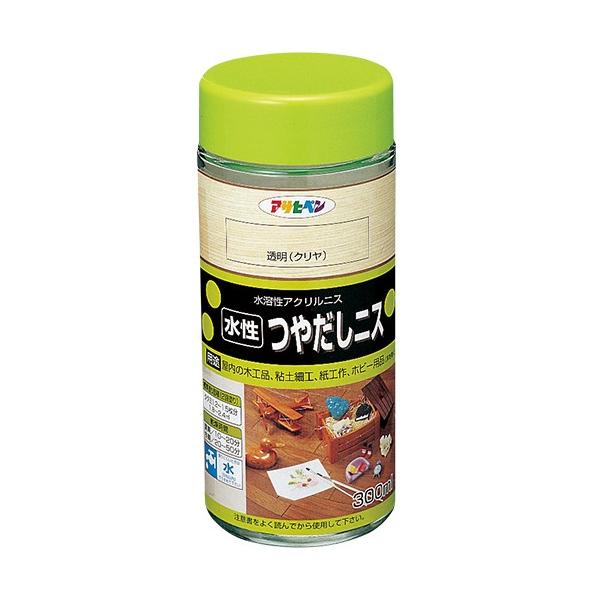 水彩絵の具やポスターカラーの上に塗っても色がにじまず、美しいつやに仕上がります。速乾性で塗りやすい、つやあり透明ニスです。屋内の木工品、粘土細工、紙工作、ホビーなどに。乾燥時間目安（分）：夏　10〜20　　冬　20〜50