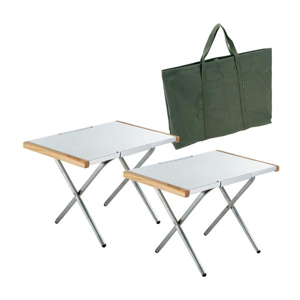 ●テーブル :［サイズ］使用時：55×35×37（高さ）cm収納時：55×35×2.5（厚さ）cm［材質］テーブルトップ：18-8ステンレス0.8mm厚・特殊エンボス加工サイド：天然木スタンド：18-8ステンレスパイプ直径19mm（肉厚1....