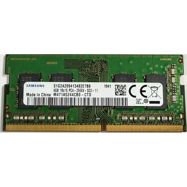 中古 SAMSUNG 1R×16 PC4 2666V 4GB DDR4 SO-DIMM 片面実装M471A5244CB0-CTDロット及び製造国はランダムとなります。パッケージ、その他付属品はありません。・発送　簡易梱包クリックポストにて2...