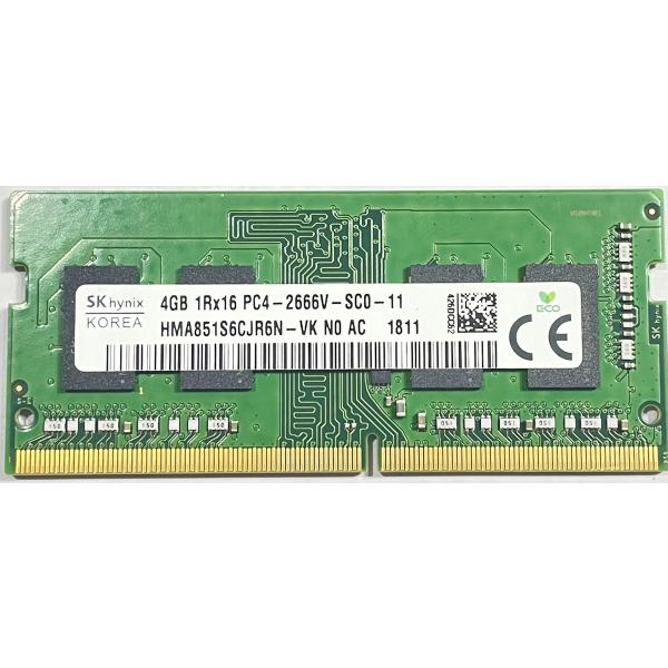 中古 SK hynix 1R×16 PC4 2666V 4GB DDR4 SO-DIMM 片面実装HMA851S6CJR6N-VKロットはランダムとなります。パッケージ、その他付属品はありません。・発送　簡易梱包クリックポストにて2営業日以...