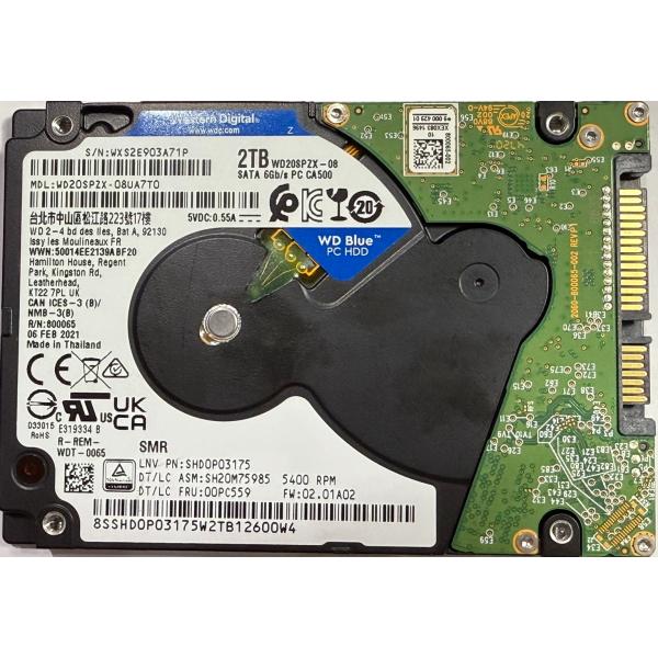 未使用に近い 中古 Western Digital WD Blue WD20SPSX-08 2TB 2.5インチ 7mm SATA HDD 5400rpmcrystaldiskinfoでの使用時間0時間正常表記パッケージ、その他付属品はあり...
