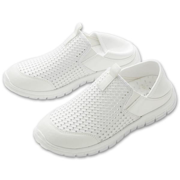 ムレにくくて、シューズだけど楽に履きたい…。<b>そんなお声から商品化しました！！</b>アッパーはパンチングで通気性UPにより長時間でもムレを防止サイドは脱ぎ履きしやすいようゴム仕様に柔らかいウレタン素材がかかとを...