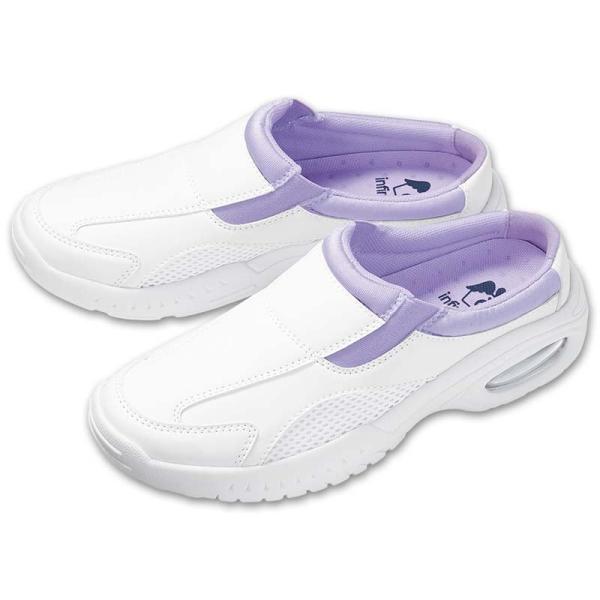 かかとが少しだけあるタイプのサボシューズ滑りにくい内側素材を使用しているので、かんたんに履けるのにフィット感抜群！サイドがメッシュ素材で通気性抜群！つま先から甲までの最も汚れやすい部分が合成皮革の為、お手入れしやすい！エアーパーツで衝撃を吸...