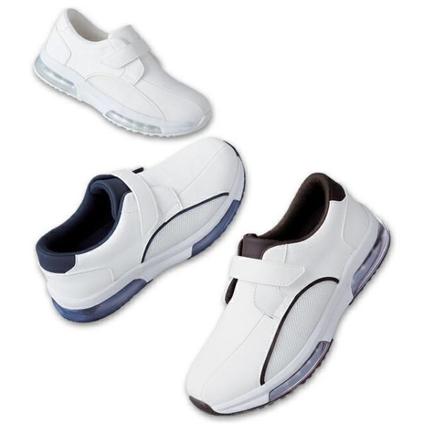 靴ベラで履いたみたいにスルリと履ける前後の大きめエアーで衝撃を緩衝低反発中敷きで更に衝撃を緩衝し柔らかいクッション性を実現ベルト部は一度調整したら、あとはそのまま脱ぎ履きしやすいゴム仕様。【アンファミエオリジナル】【エアー入りソール】【クッ...