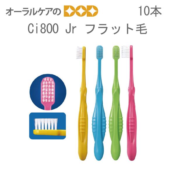 Ci800Jr（フラット毛） 10本コンパクトヘッドとスリムボディの800シリーズ対象：小学校高学年以上日本小児歯科学会で障がい者施設の児童に推奨されています。フラット毛(ラウンド加工)ティーンズ向け。毛の密度が高いのでやさしく歯を包み磨き...