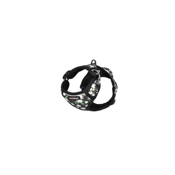 黒地に白の花模様の犬用ハーネスです。ベスト型で圧迫感がないデザイン。着脱が簡単で、ペットの身体にかかるストレスを軽減します。緻密に織られた強力なナイロン製のベルトを採用しているので、強力な引張力に耐えられます。メッシュパッド・縫い目に柔軟性...