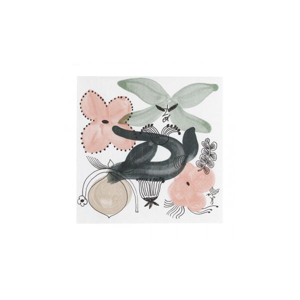 水彩画のようなタッチのグリーンとピンクのカラーと手描きのラインで表現された花々、花のなかで様々な表情を覗かせるキャラクターたちが遊び心あふれるデザインは、テヴァがアラビアの歴史的なデザインやパターンを研究するなかで出会った、美しいデザインの...