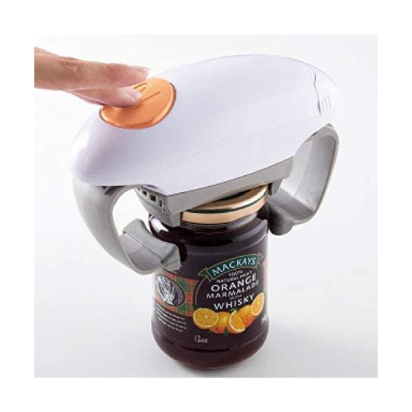 本体を持ってフタをひねったり力を入れることなく、ワンプッシュ操作であらゆるサイズのビンのフタを開けられます。開けにくい新品のビンにも対応!!