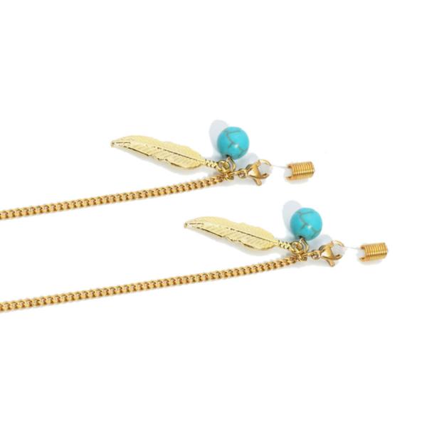 フェザーアクセサリーがカッコいいメガネチェーン「ゴールドチャーム」ゴールドアクセを着用の方必見！目元までさり気なくキマる！チェーンの長さ:(約)73cmフリーサイズ（メガネの先（モダン）部分に嵌めるだけです）※眼鏡のフレームによっては調整が...