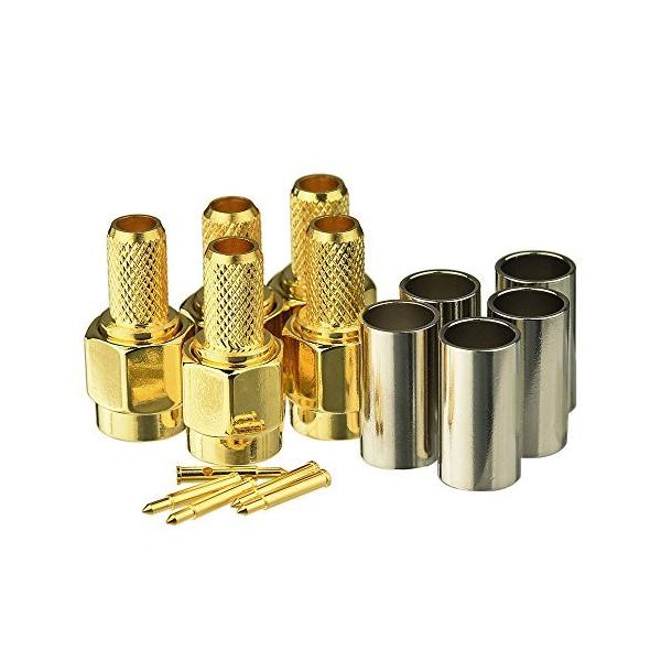 SMAオスコネクタ 圧着タイプ SMAプラグ RG58/RG400/RG142/LMR195対応 自作 5個入 商品の説明： RG58/RG400/RG142/LMR195ケーブルに接続できるのSMAオスコネクタ。圧着スリーブを付きて、機能...