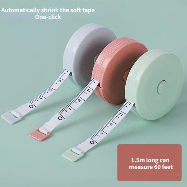 プラスチック製の巻き尺1本、1.5メートル、衣類用計測テープ、かわいいミニソフトテープ、自動巻き取り式