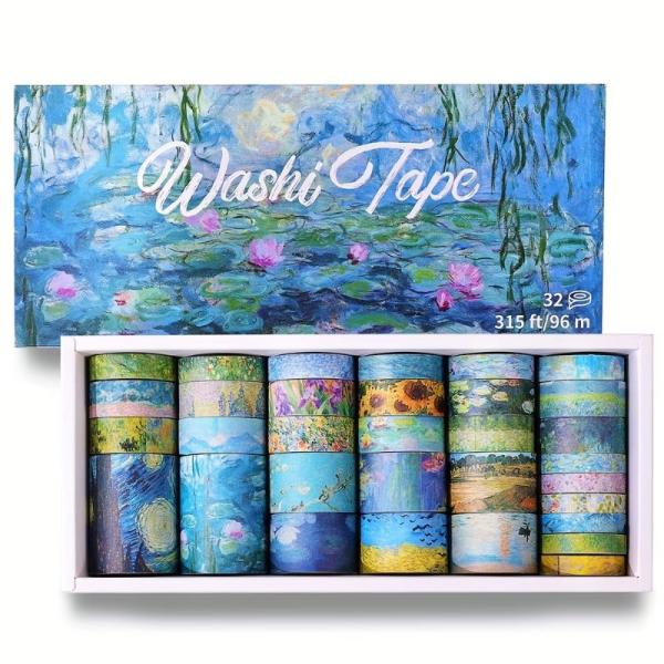 32 ロール 和紙テープ セット カラー ヴァン ゴッホ 油絵 デコレーション マスキングテープ ヴィンテージ アーティスト テープ ジャーナリング ジャンク ジャーナル DIY クラフト プロジェクト スクラップブッキング 用品 デコ
