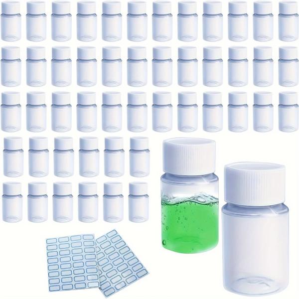 50個セット ポータブルプラスチックボトル 蓋付きスクリューキャップ 0.68oz 化粧品・シャンプー・トナー・キャンプ・旅行用アクセサリー、ステッカー2枚付き、透明
