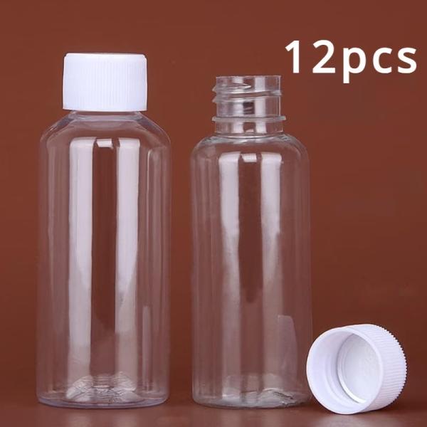 12個30ml 空の再利用可能な透明プラスチックボトル、ネジ式キャップ付き、トナー/ローション用化粧品容器