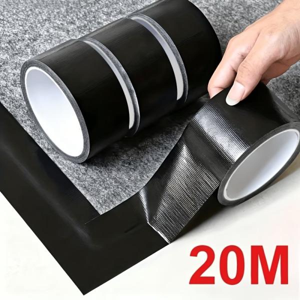 20.0 メートル ロール スーパーテープ カーペット フロア 修理用 多目的 残留物なし UV耐性 屋内屋外使用 ブルーストライプ ブラック PVC素材 強力粘着テープ