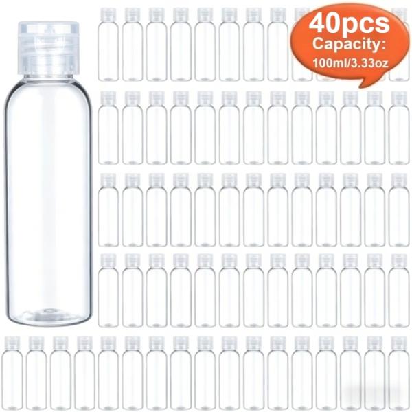 40個セット30ml/60ml/100ml 携帯用スクイーズボトルセット、フリップトップデザイン、空のプラスチックスクイーズボトル、スクイーズ可能なンテナ、旅行用コスメやパーソナルケア製品に最適
