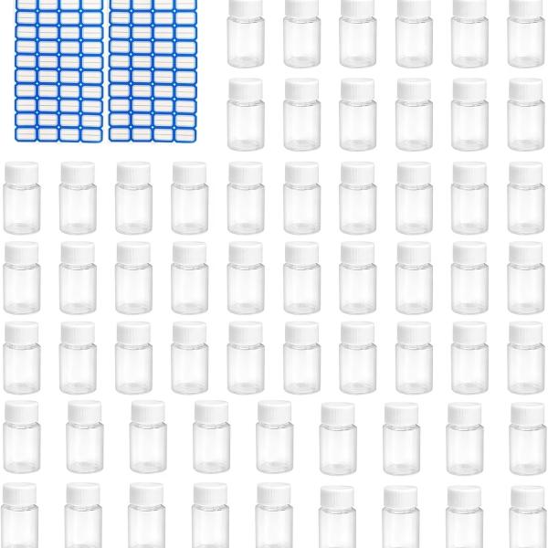 15ml プラスチック製薬瓶 60本セット 80枚のSラベル付き 透明ボトル 液体・薬用 携帯に便利 空ボトル・薬ケース容器