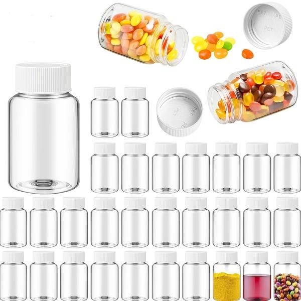 30個セット 透明ピルボトル プラスチック製薬瓶 空の試薬・化学薬品容器 キャップ付き 液体・固体・粉末薬用 50ml
