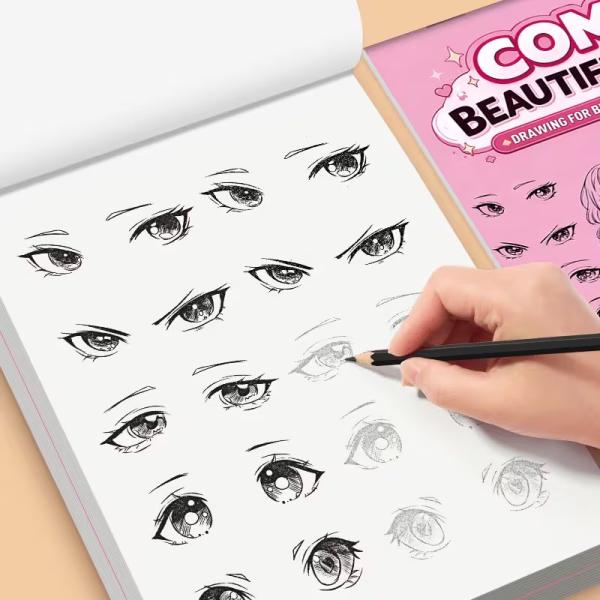 アニメキャラクター お絵描き帳 1冊、32ページのクリアな輪郭テンプレート＆スケッチ用紙付き、線画 なぞり絵帳、初心者アーティスト＆漫画家向けステップバイステップ イラストガイド、コミックアート講座に最適