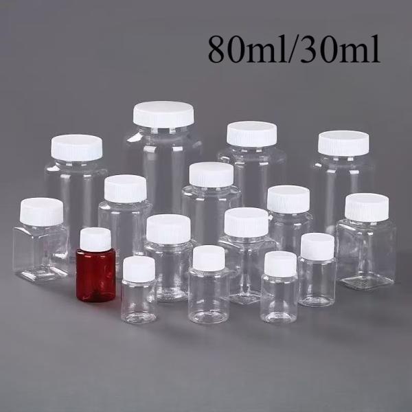 80/30/20ml クリアプラスチック製広口ジャー 16個セット、詰め替え用化粧品容器 白色蓋付き、漏れ防止 トラベル収納ボトル、ローション・クリーム・パウダー・小物用、薬の分注・保管ボトル