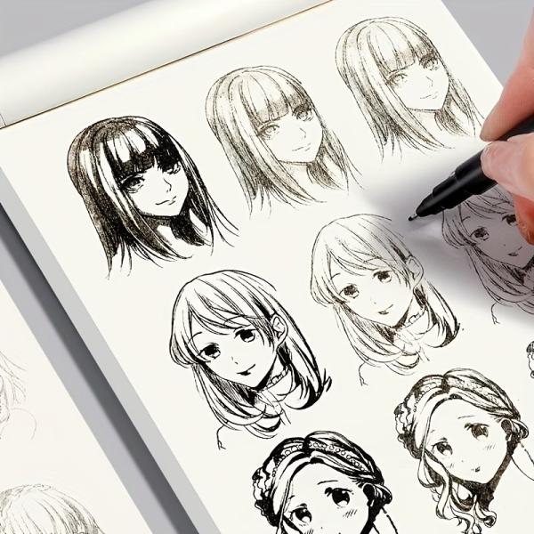 アニメ画集 本、初心者向けアニメキャラクター線画帳、クリアな輪郭テンプレート＆スケッチ用紙付き、ステップバイステップ漫画線画練習、なぞり絵テクニック＆色の混色材料、イースター＆クリスマスギフト
