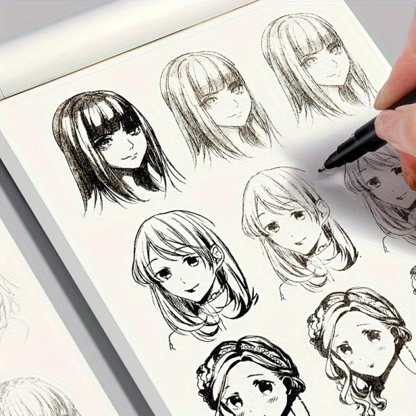初心者向けアニメ描画練習ワークブック、簡単手描きアウトライン、ステップバイステップのマンガ線画練習、コントロールペンとスケッチアニメキャラクター、トレース技術と色合わせ素材の練習、家庭教育やアートコースに最適