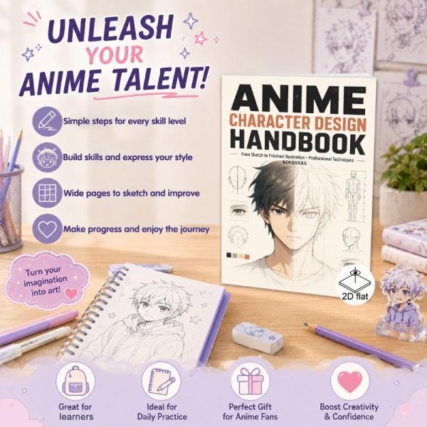 KOVESXRK アニメ画集 1冊 半顔構造カバー付き - キャラクター造形・線画トレーニング・ダイナミックな表情練習に適した半顔パネル アーティスト・趣味人・漫画・コミック制作者へのギフト（スケッチブック）