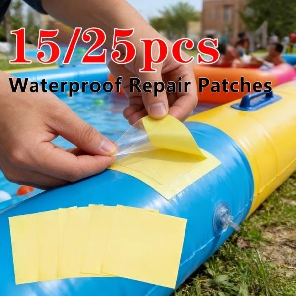 15枚/25枚 防水PVC補修パッチ 空気注入式プール/テント/エアマットレス/浮き輪用 - 透明 自己粘着式 即時漏れ補修 アウトドアキャンプ/ボート/プールパーティー/緊急用PVCパッチキット