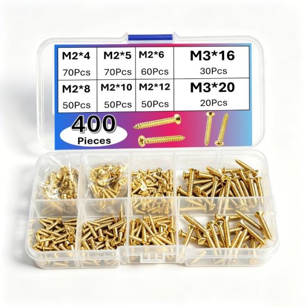 400個入りカラフルM2/M3マイクロフラットヘッドセルフタッピング木ネジアソートメント｜家具、楽器、ヴィンテージ収納ボックス＆写真フレーム用カウンターシンククロスデザイン